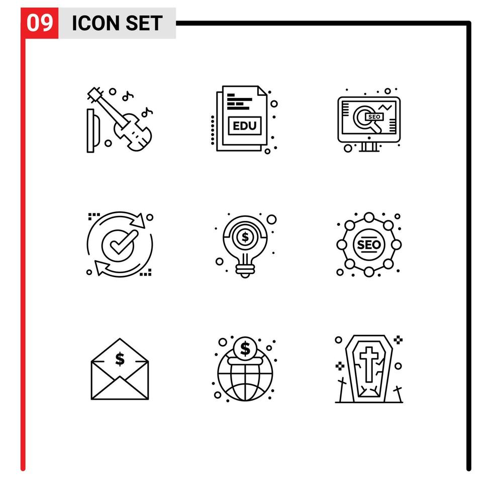 9 Thematic Vector Outlines And Editable Symbols Of Idea Reload Marketing Good Ok Editable Vector