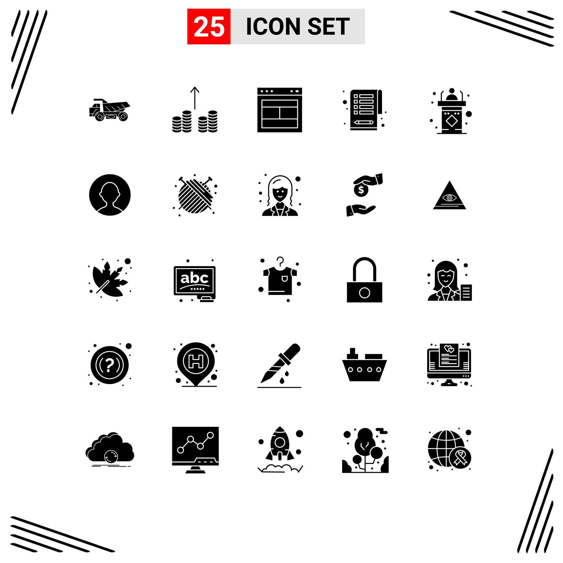 Pictogram Set of 25 Simple Solid Glyphs of rostrum classroom layout tasks checklist Editable ...
