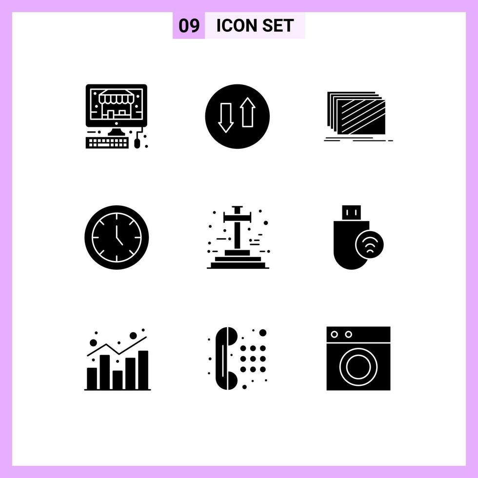 Pictogram Set of 9 Simple Solid Glyphs of grave time layer home ...