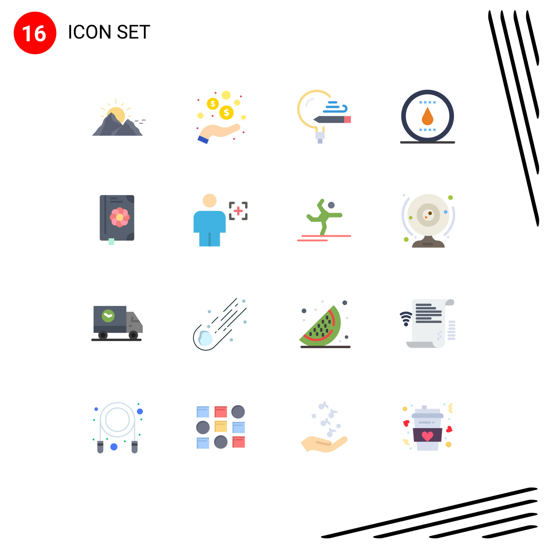 Set Of 16 Vector Flat Colors On Grid For Water Nature Coins Energy