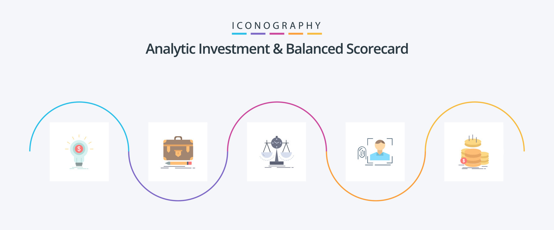 Analytic Investment And Balanced Scorecard Flat 5 Icon Pack Including