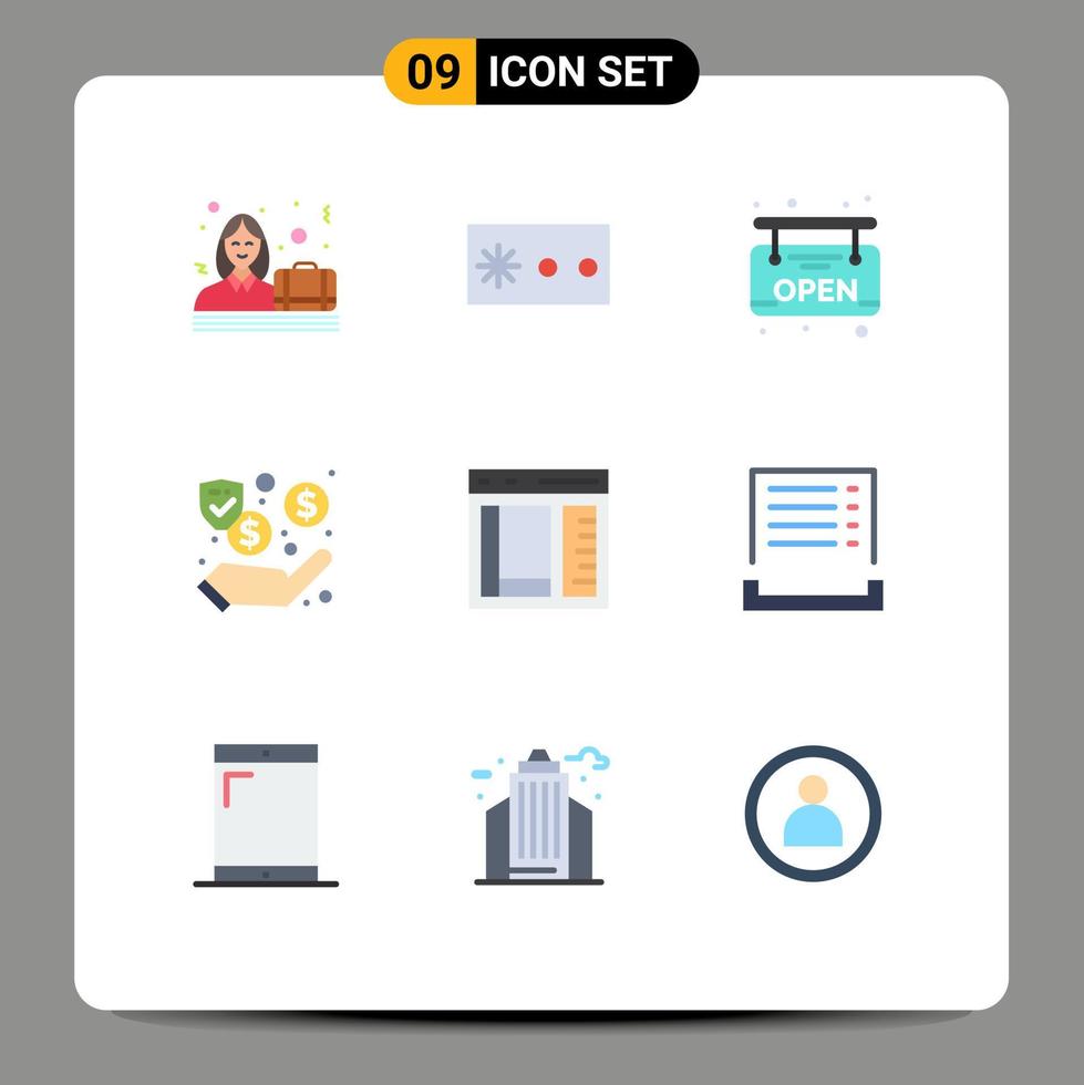 Group Of 9 Modern Flat Colors Set For Development Coding Open Browser Security Editable Vector