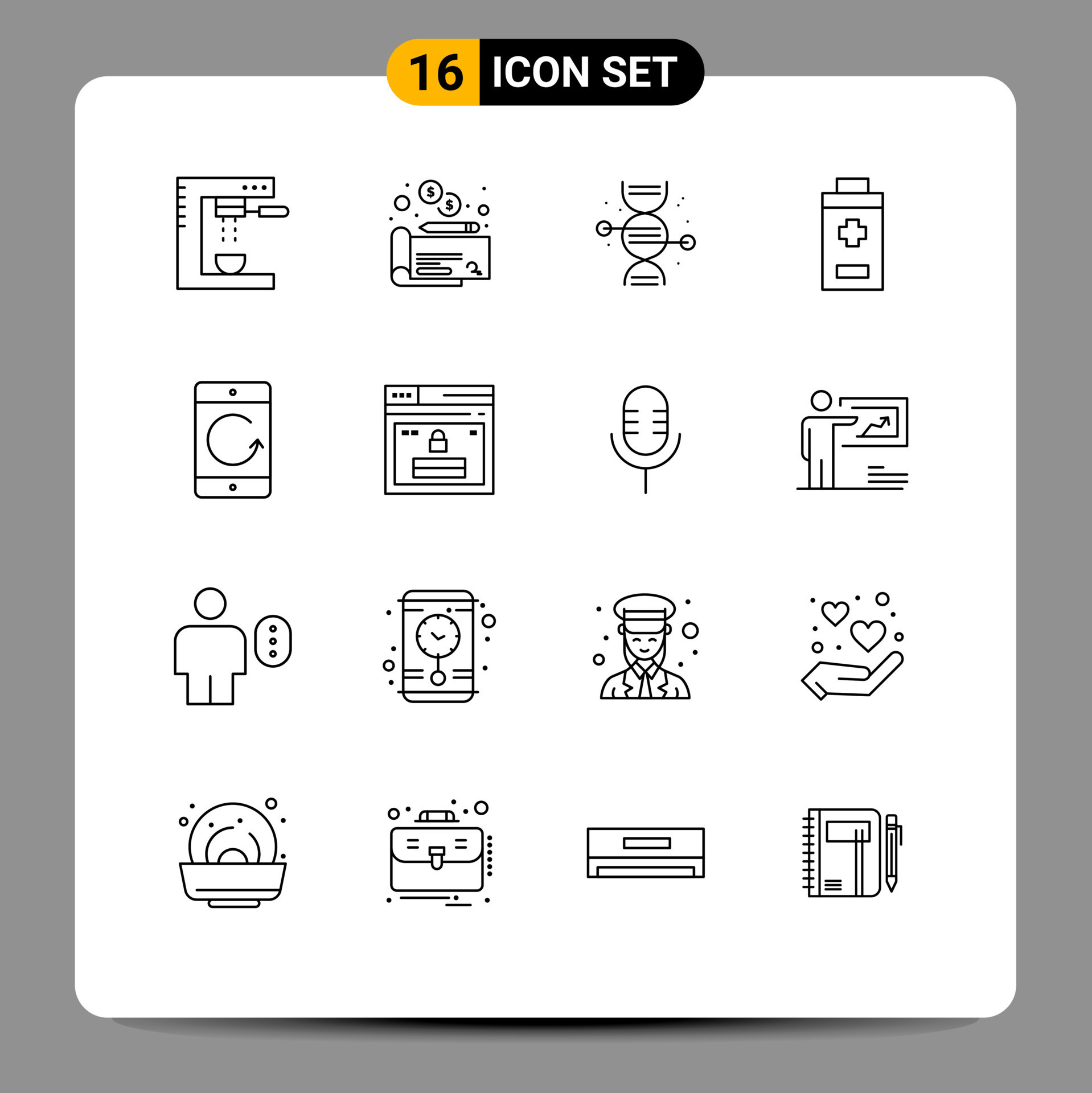 Editable Vector Line Pack Of 16 Simple Outlines Of Communication Arrow Adn Plus Battery Editable