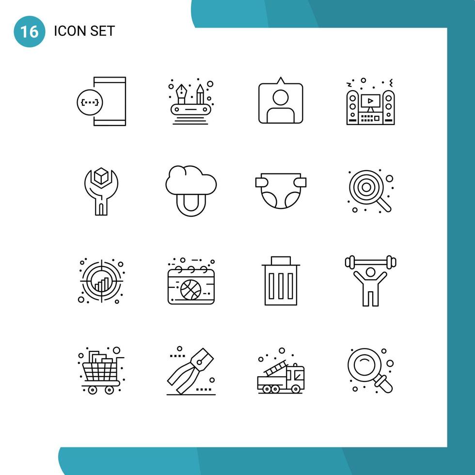 Mobile Interface Outline Set Of 16 Pictograms Of Develop System Contac Sound Tv Editable Vector