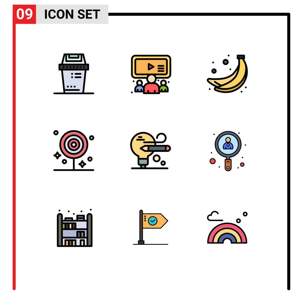 Conjunto De 9 9 Vector Línea De Relleno Plano Colores En Cuadrícula