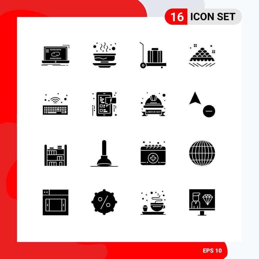 Set of 16 Modern UI Icons Symbols Signs for hardware open food fast sweet Editable Vector Design ...