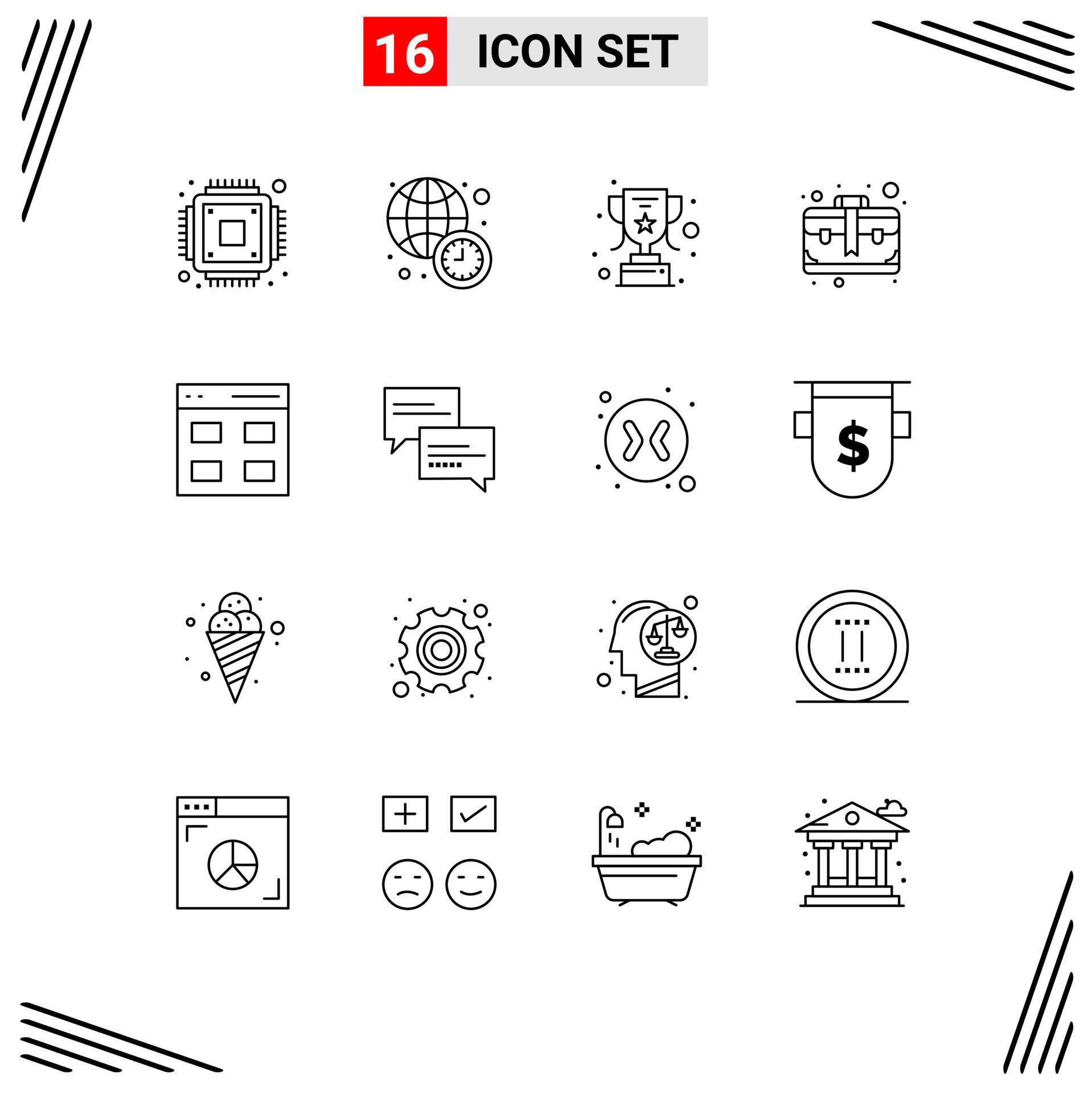 Mobile Interface Outline Set of 16 Pictograms of user grid reward communication business ...