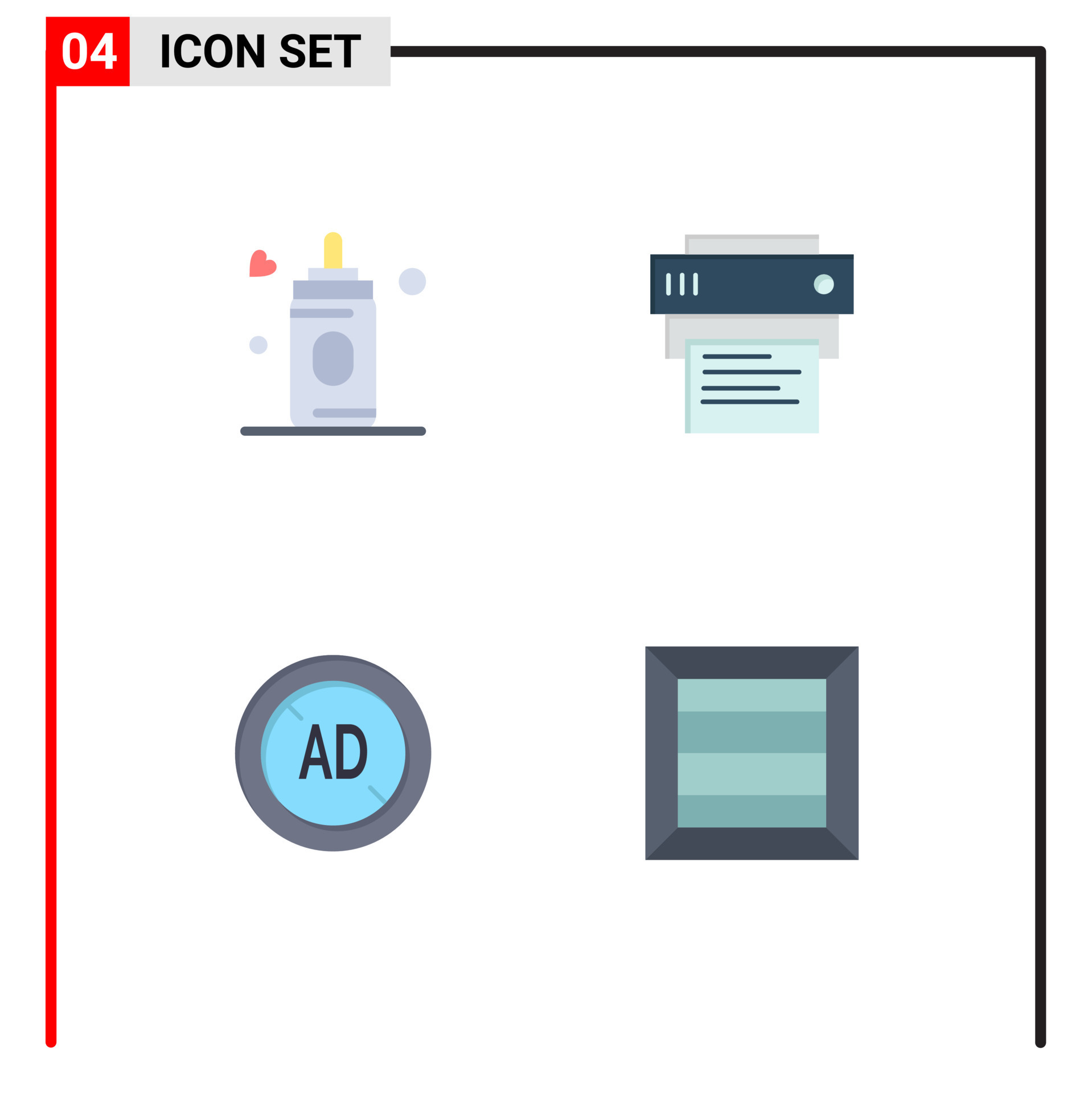 Set Of 4 Modern Ui Icons Symbols Signs For Feeder Ad Blocker Printer Education Box Editable