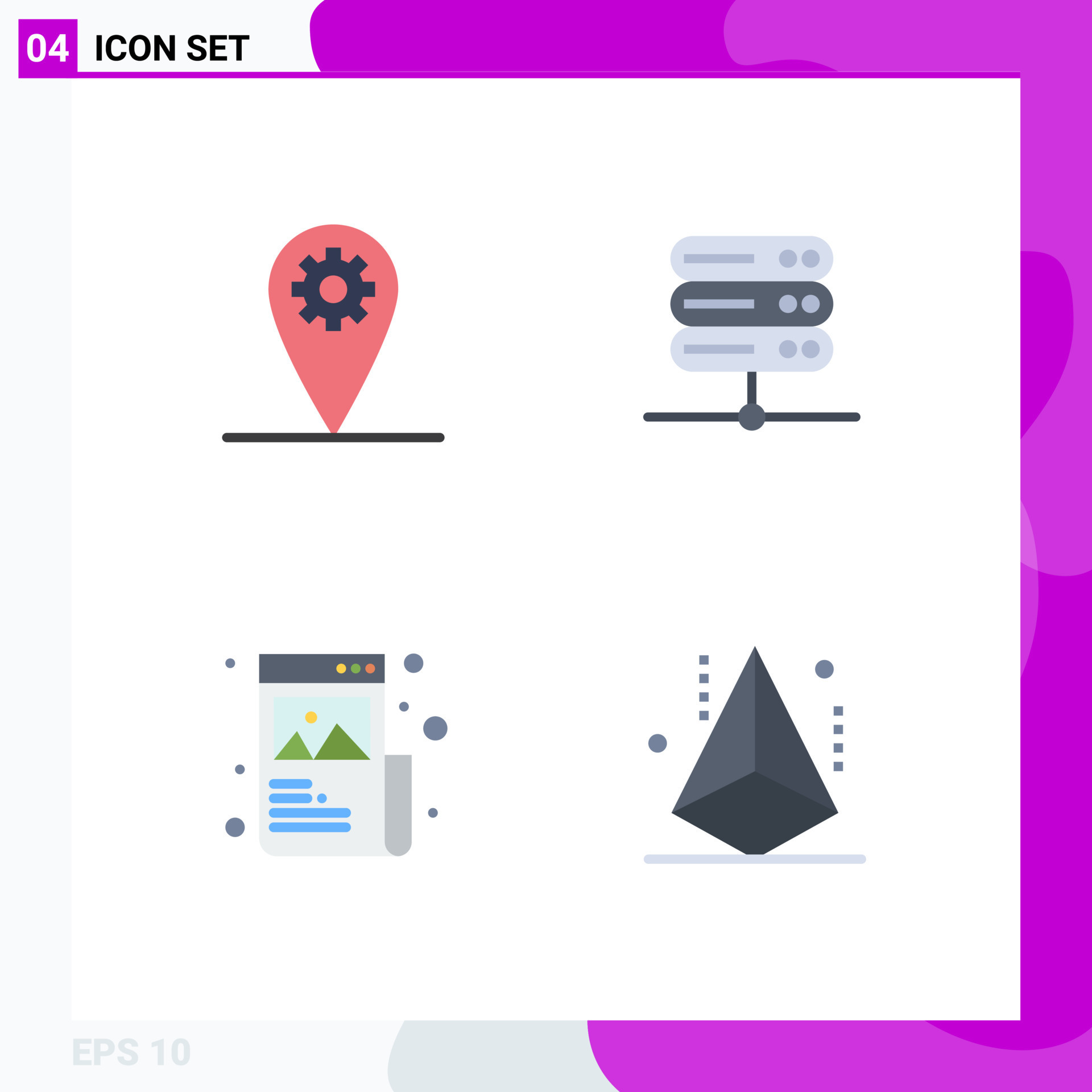 Group of 4 Modern Flat Icons Set for gear graphic database art design ...