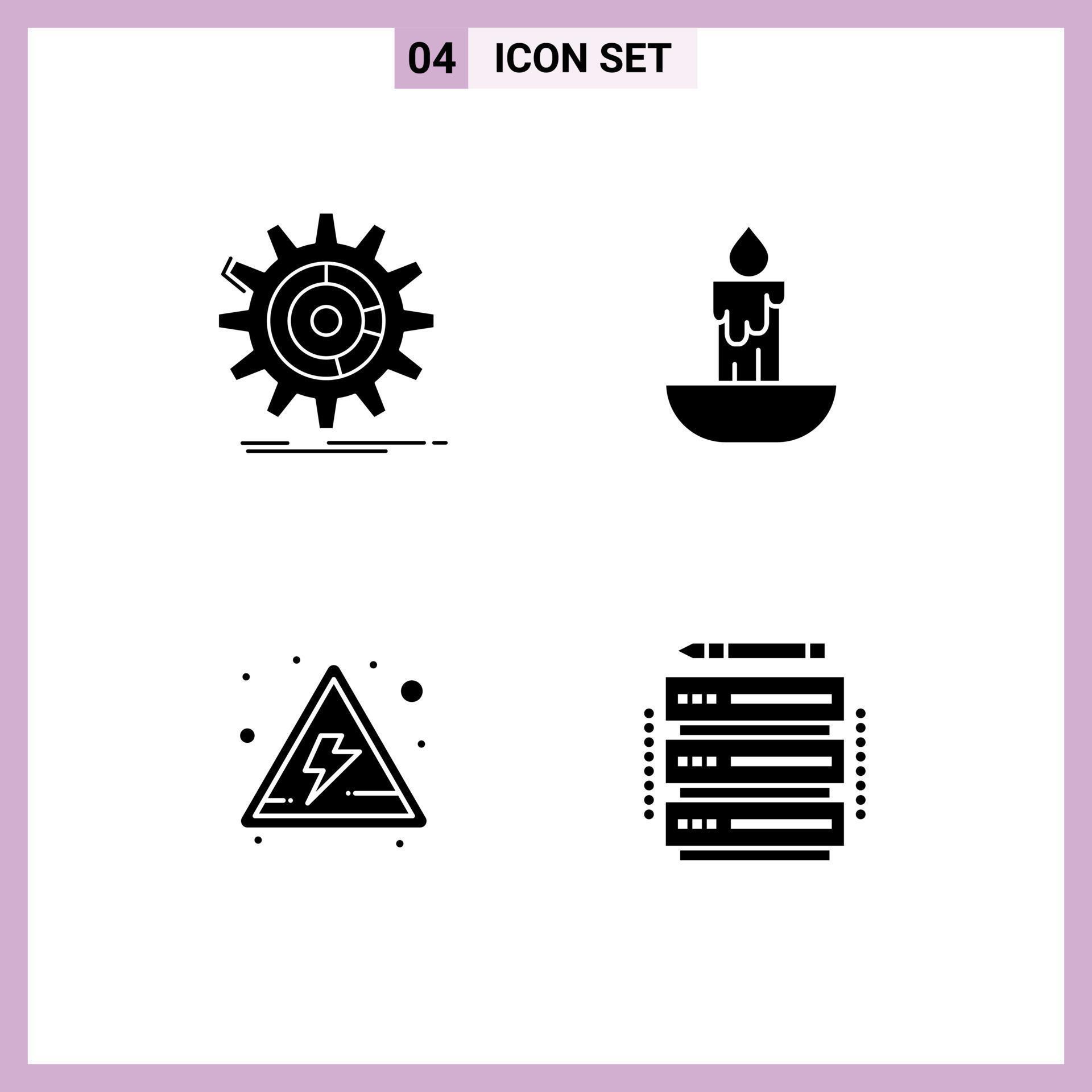 Set of 4 Vector Solid Glyphs on Grid for setting alert process fire signs Editable Vector Design ...