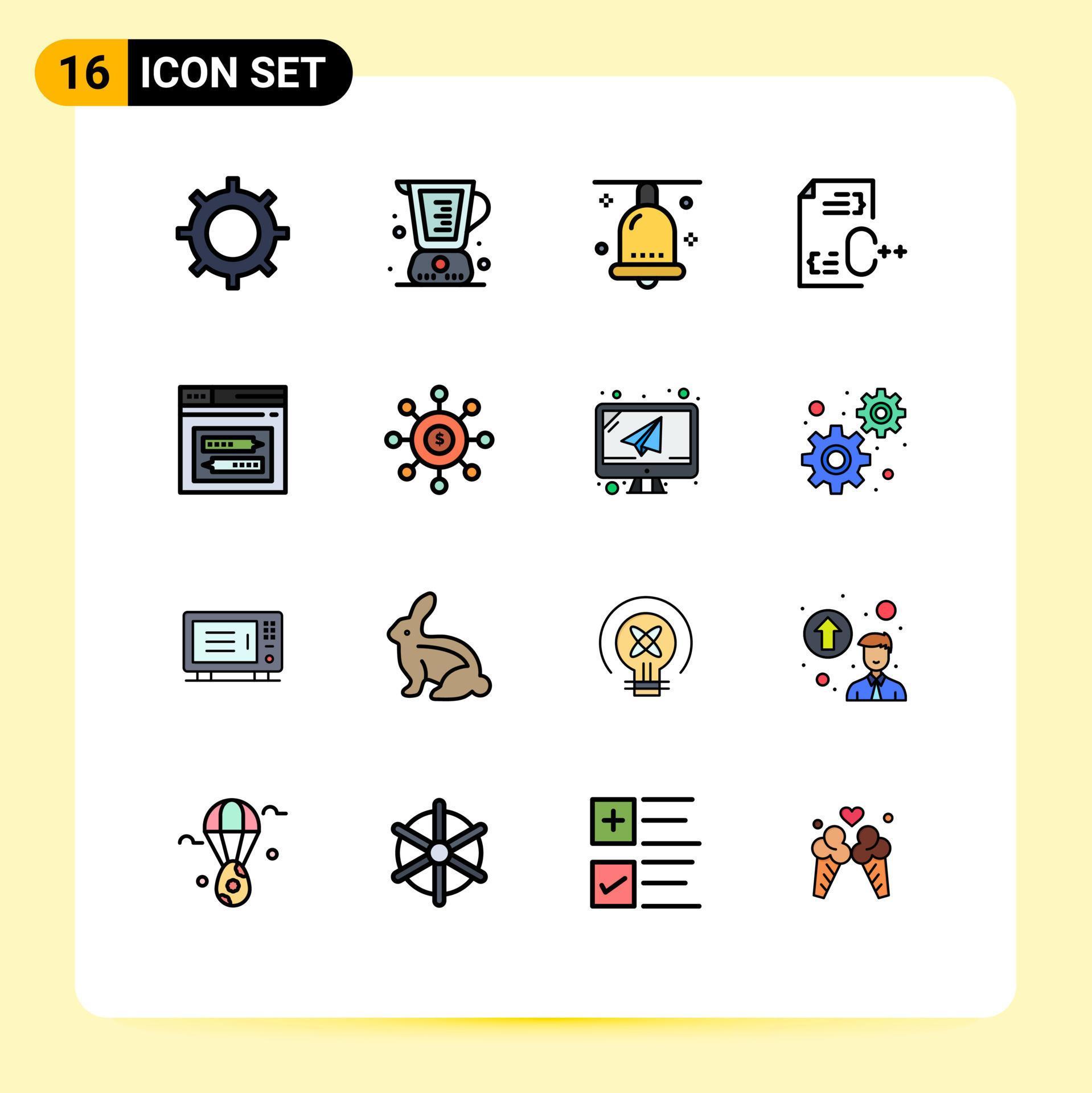 Mobile Interface Flat Color Filled Line Set Of 16 Pictograms Of Development Coding Measuring C
