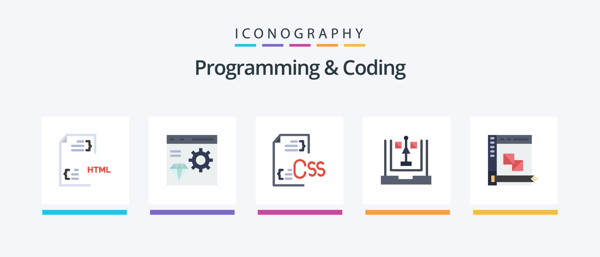 Programming And Coding Flat 5 Icon Pack Including Development Coding Develop File Develop