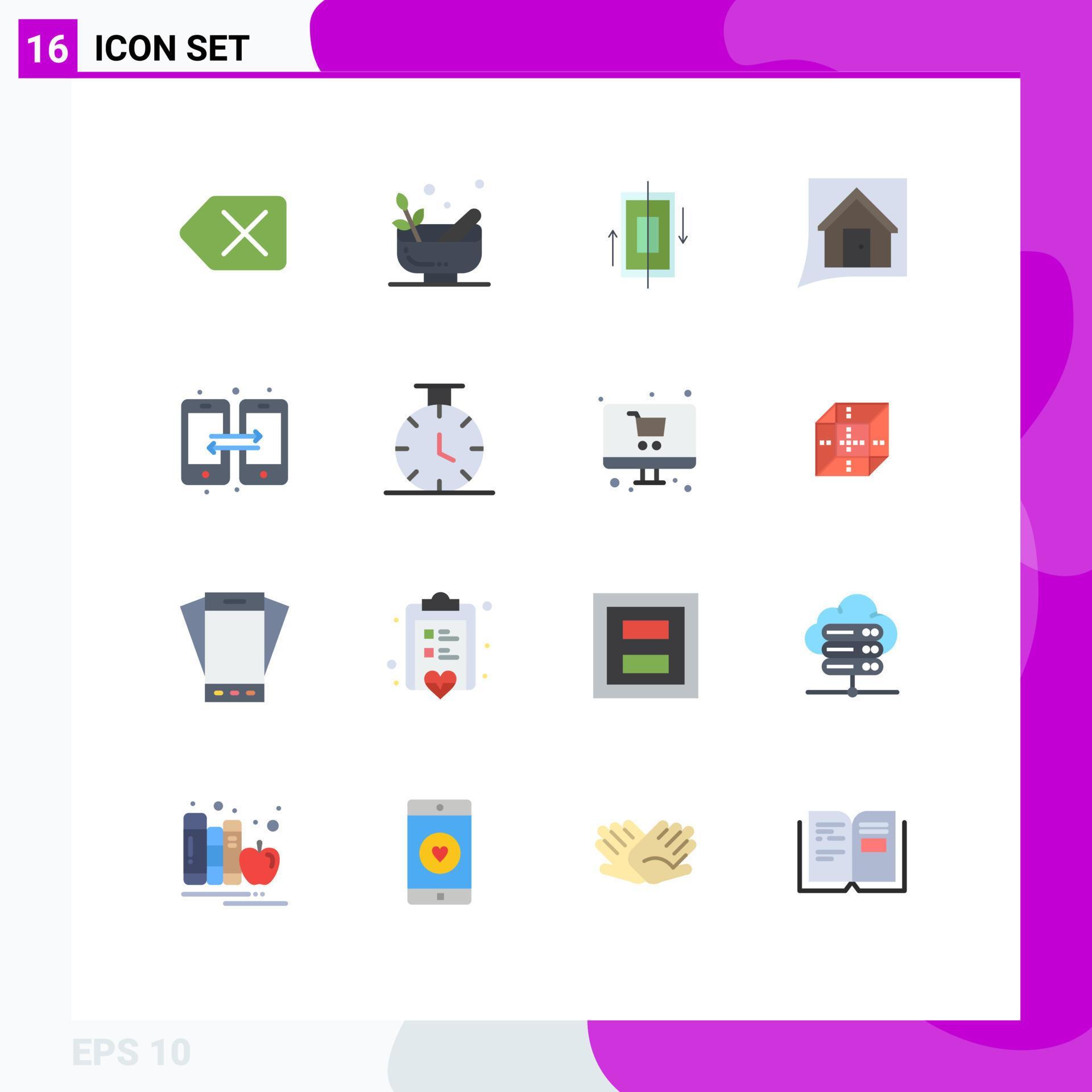 16 User Interface Flat Color Pack Of Modern Signs And Symbols Of
