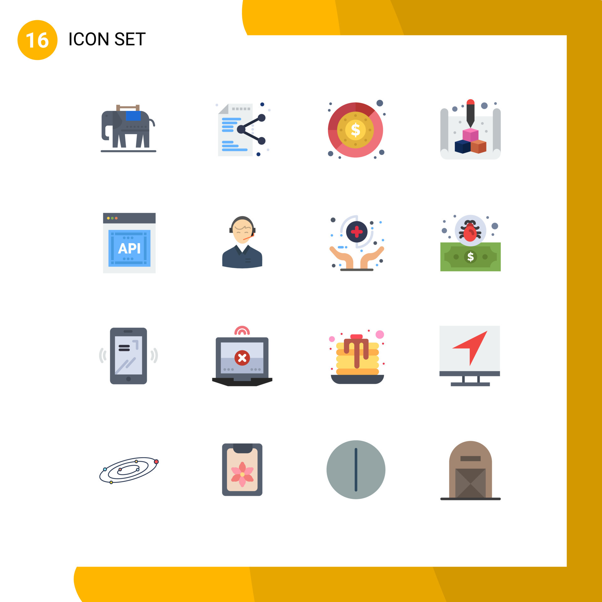 16 Thematic Vector Flat Colors and Editable Symbols of api print budget ...
