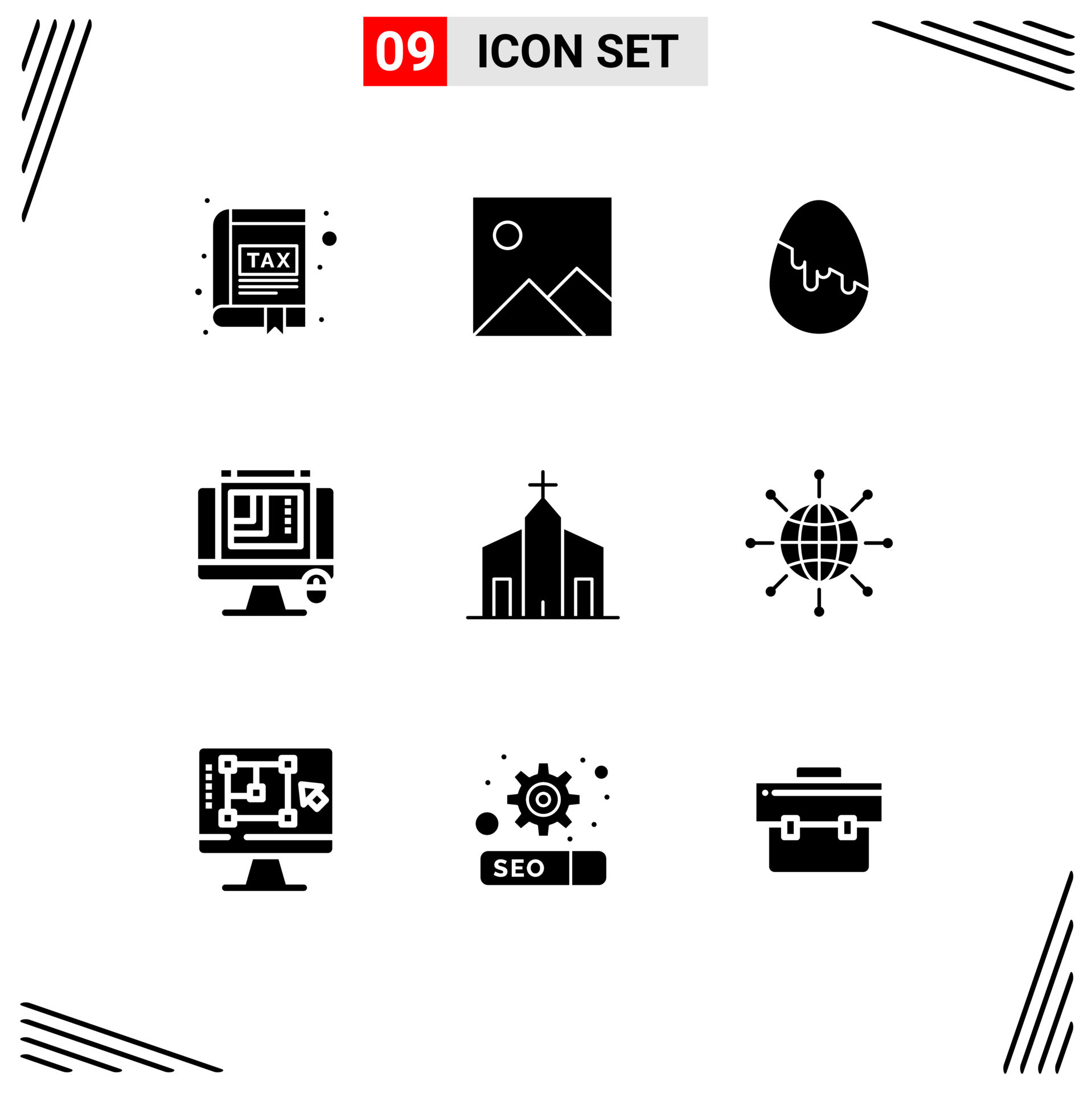 Modern Set of 9 Solid Glyphs and symbols such as christian web layout decoration web graphics ...