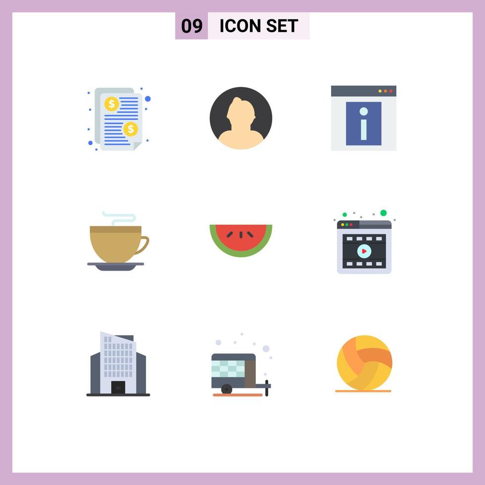 9 Thematic Vector Flat Colors And Editable Symbols Of Food Cup Contact Coffee Web Page Editable