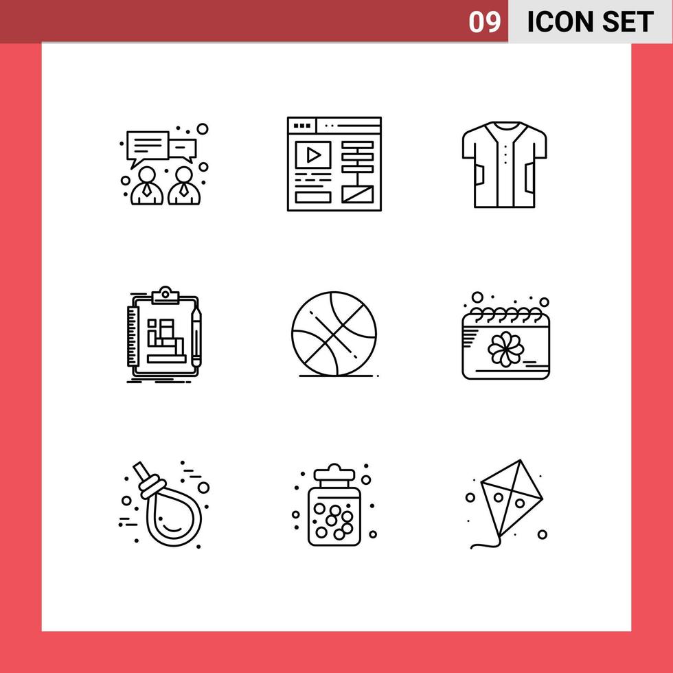 Set Of 9 Vector Outlines On Grid For Ball Workflow Digital Work Process Editable Vector Design