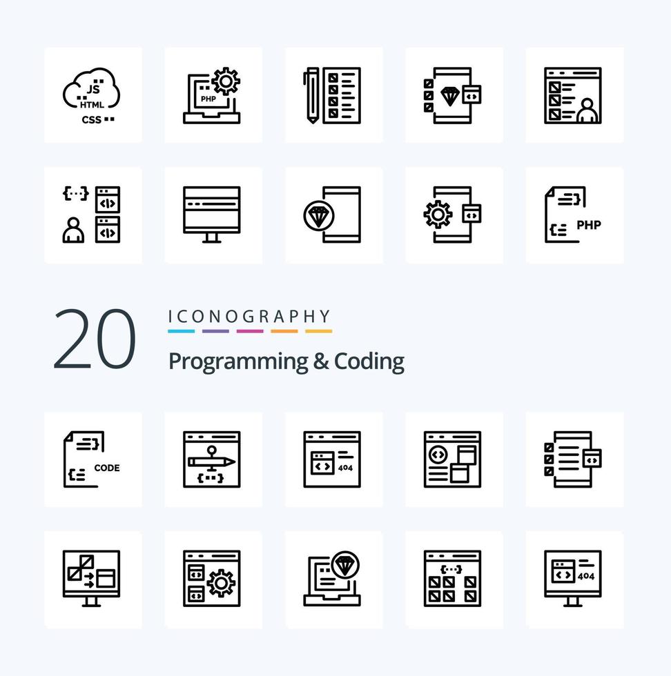 20 Programming And Coding Line icon Pack like develop business develop ...