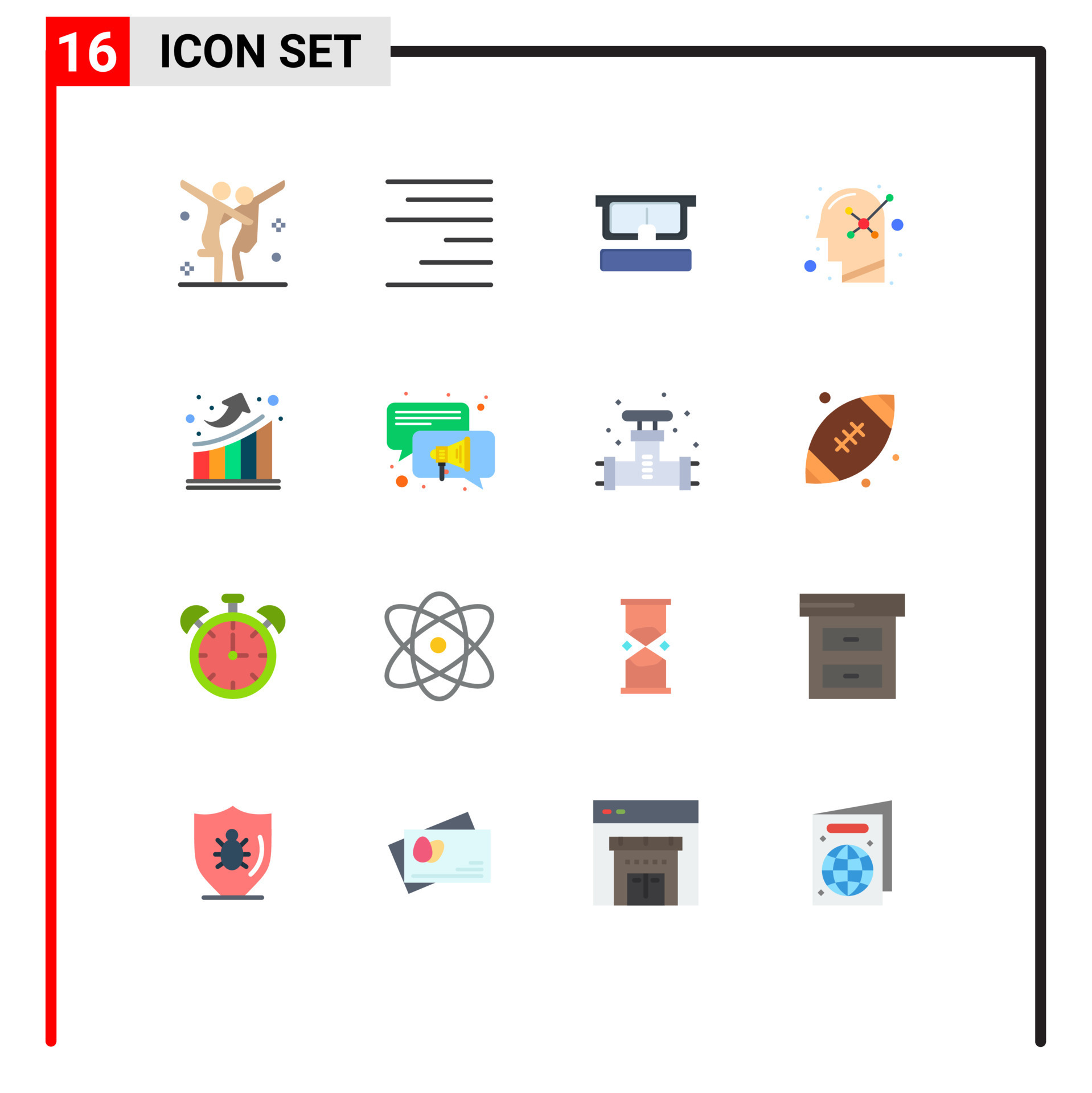 Flat Color Pack Of 16 Universal Symbols Of Statistics Graph Glasses Human Mind Positive Editable