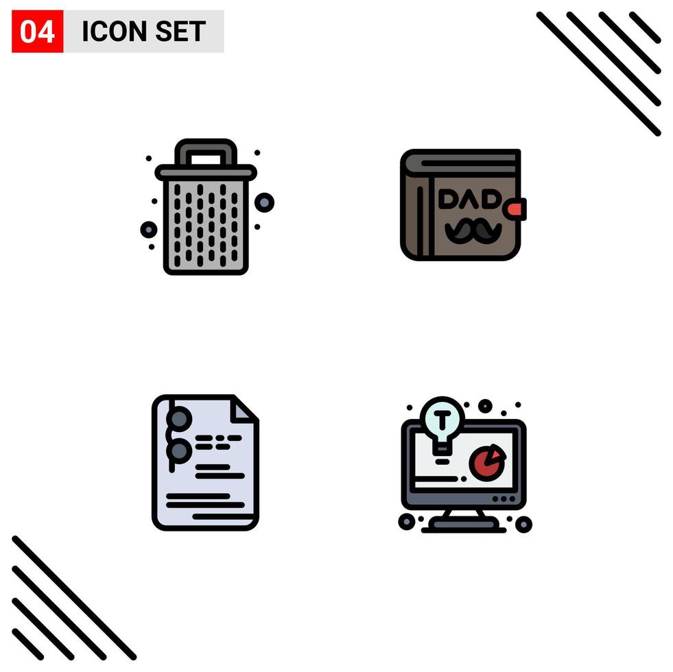 4 Universal Filledline Flat Colors Set For Web And Mobile Applications Basket Document Garbage