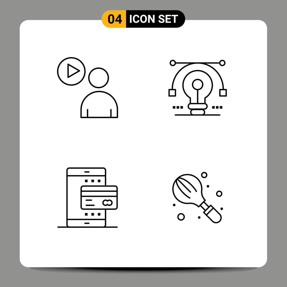 Stock Vector Icon Pack Of 4 Line Signs And Symbols For User Card Watch Solution Online Editable