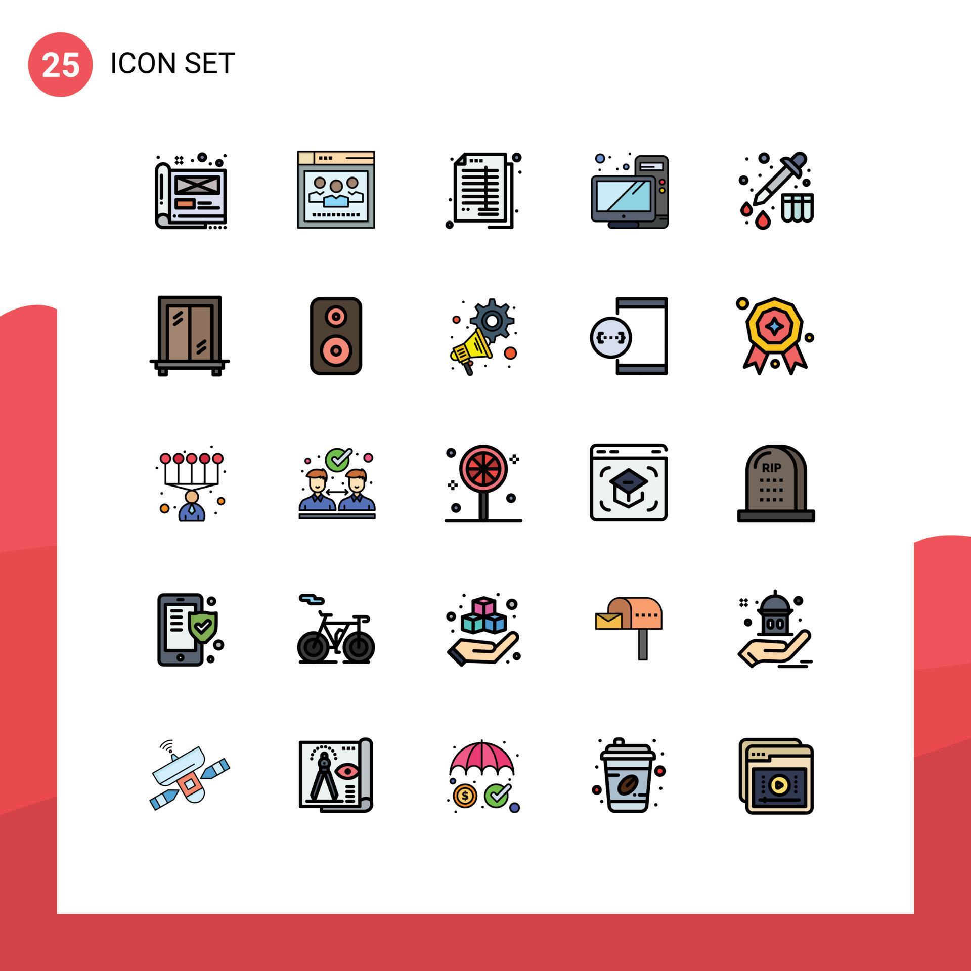 User Interface Pack Of 25 Basic Filled Line Flat Colors Of Monitor Desktop Education Computer