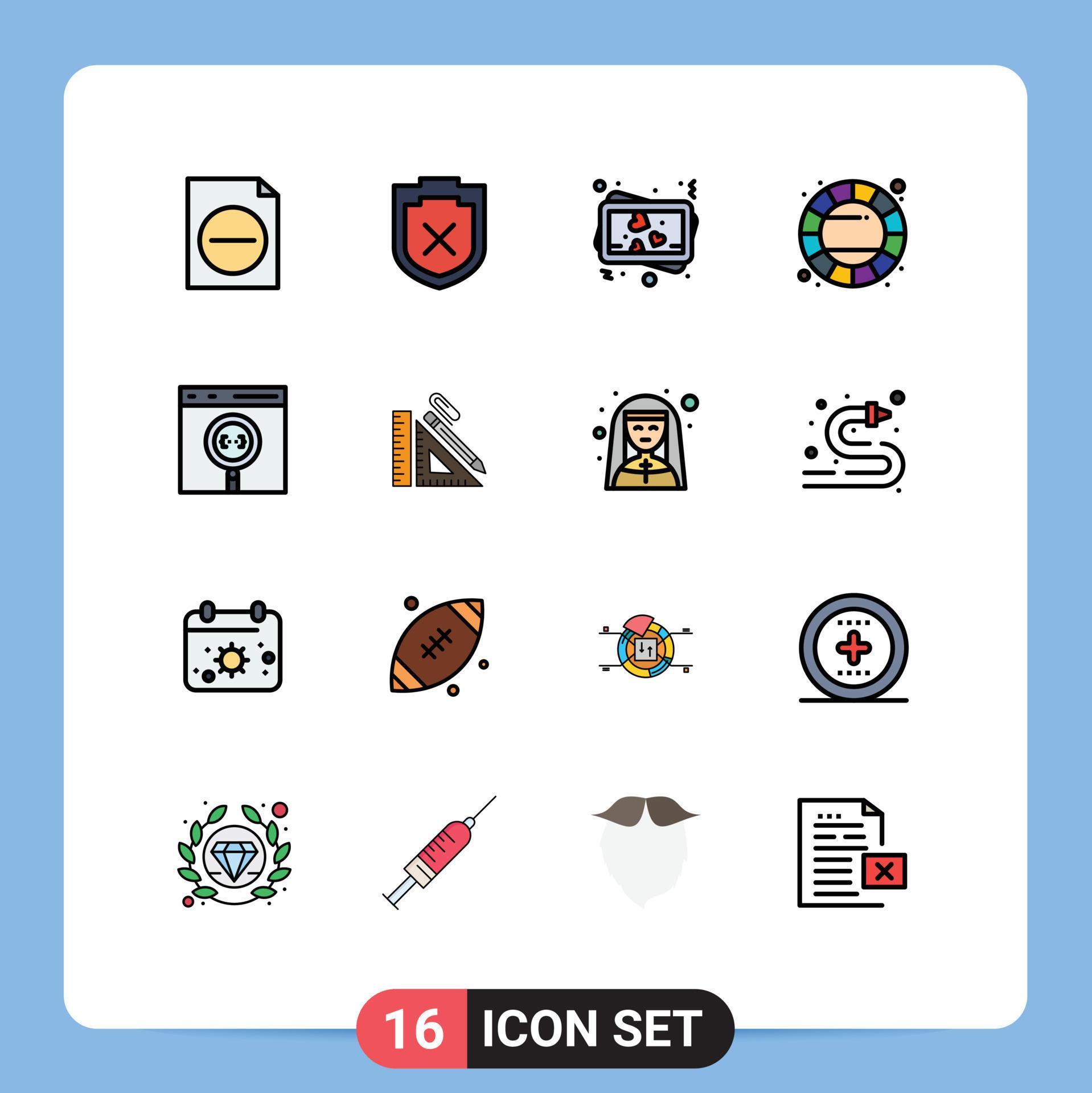 Pictogram Set Of 16 Simple Flat Color Filled Lines Of Development Coding Photo Browser Color