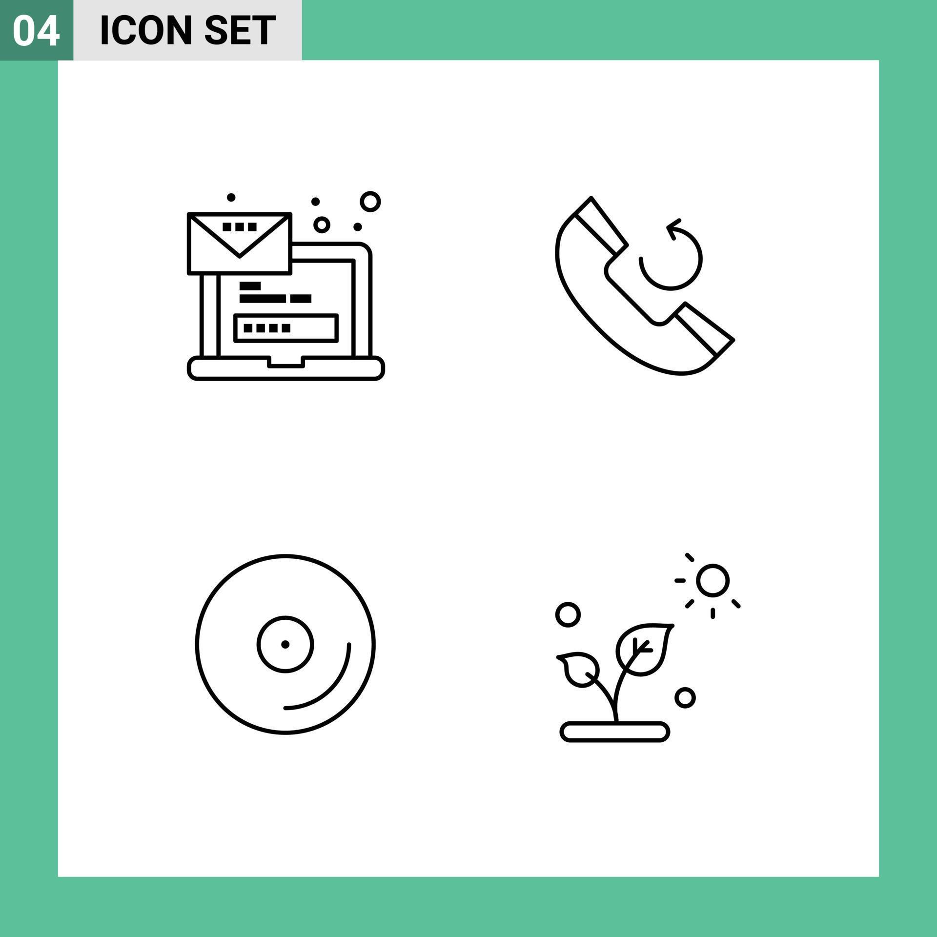 Set Of 4 Modern Ui Icons Symbols Signs For Computer Cd Message Phone Video Editable Vector