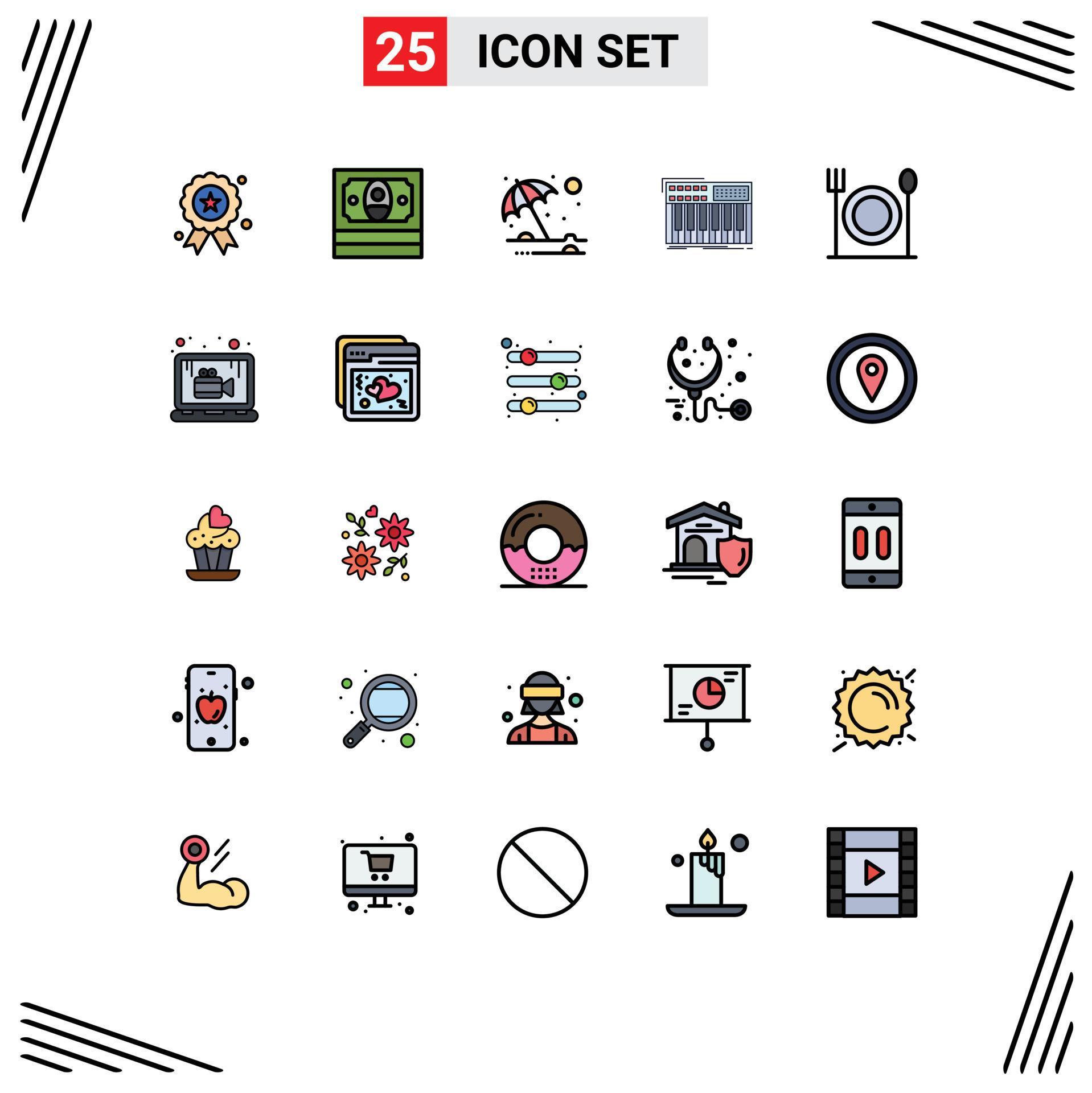 25 Thematic Vector Filled Line Flat Colors And Editable Symbols Of Food Synthesizer Protection