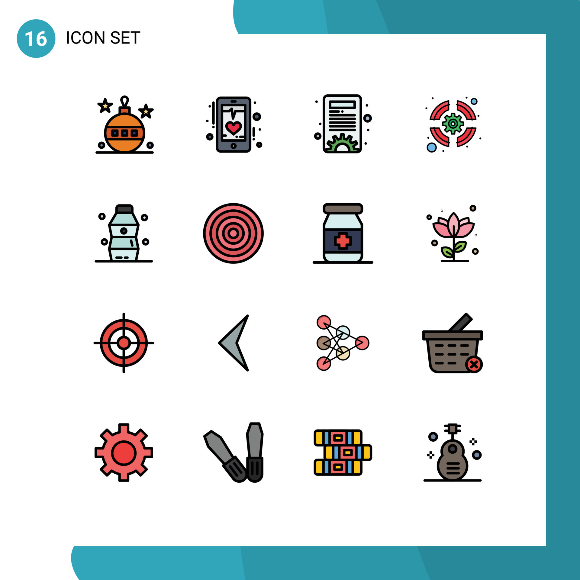 User Interface Pack Of 16 Basic Flat Color Filled Lines Of Bottle Support Mobile Seo Settings