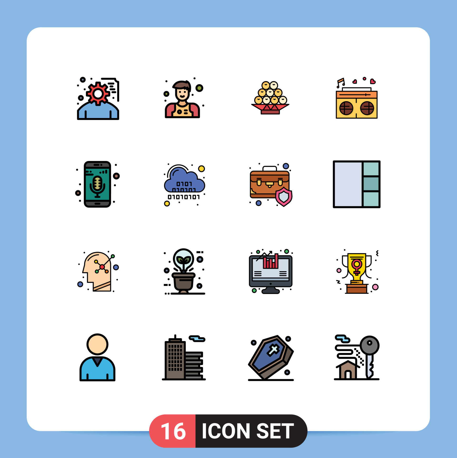 16 Thematic Vector Flat Color Filled Lines And Editable Symbols Of Music Recorder Mobile App