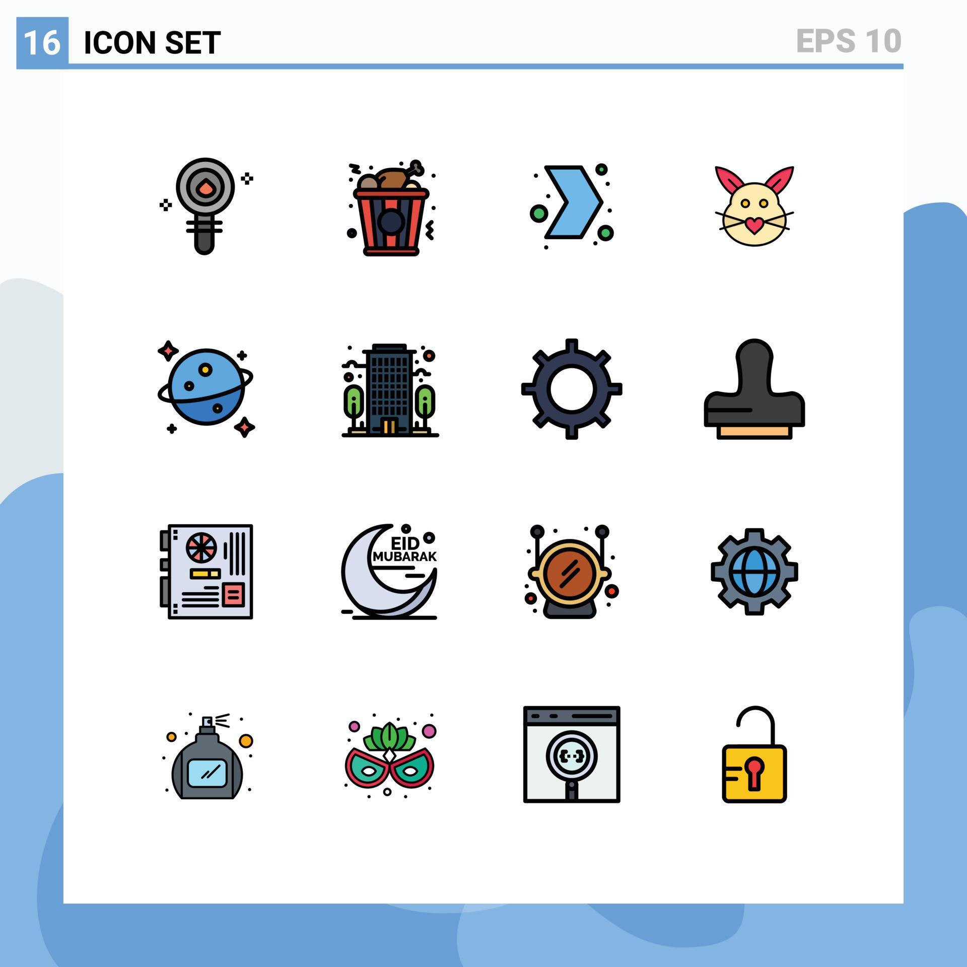 16 Universal Flat Color Filled Lines Set For Web And Mobile Applications Planet Cute Arrow Love