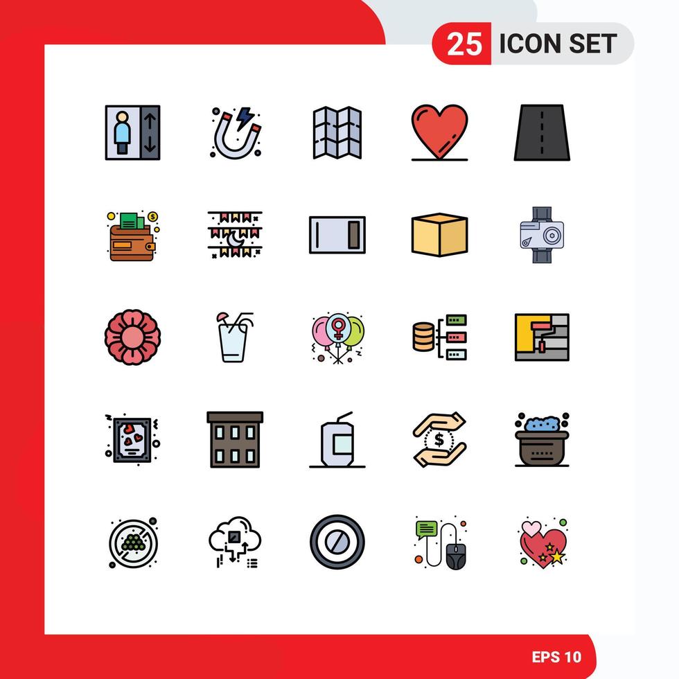 Mobile Interface Filled Line Flat Color Set Of 25 Pictograms Of Highway Creative Location