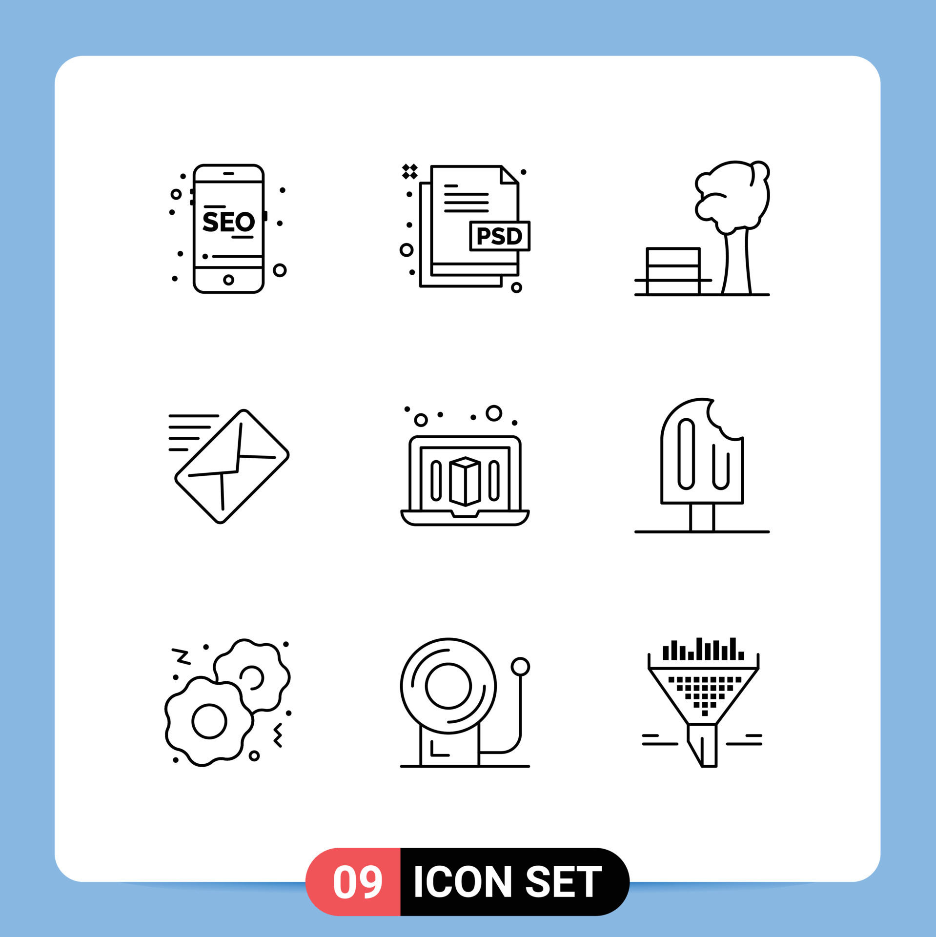 User Interface Pack Of 9 Basic Outlines Of Laptop Message File Type Mail Tree Editable Vector