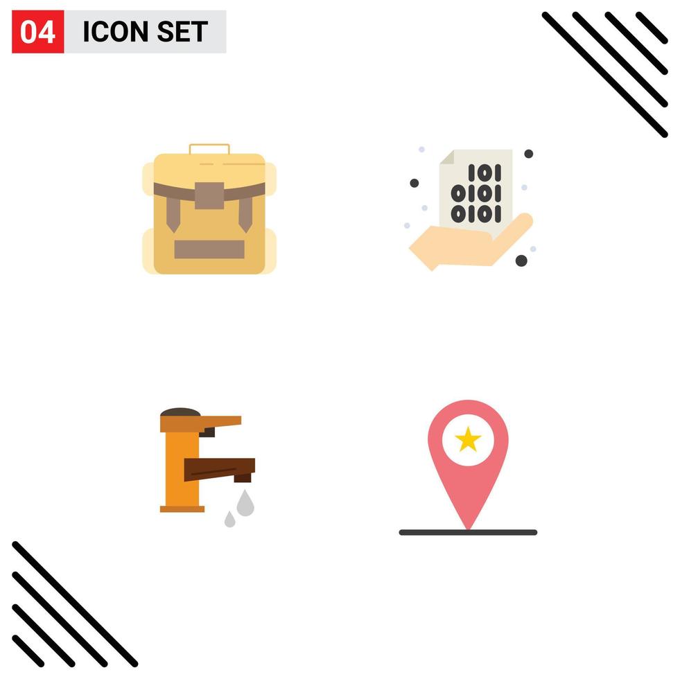 4 User Interface Flat Icon Pack Of Modern Signs And Symbols Of Bag Coding Hiking Binary Hand
