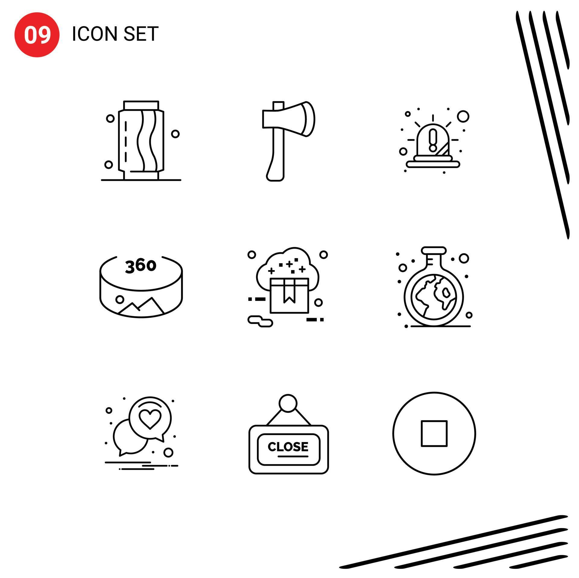 Outline Pack Of 9 Universal Symbols Of View Siren Axe Tool Red Emergency Editable Vector Design