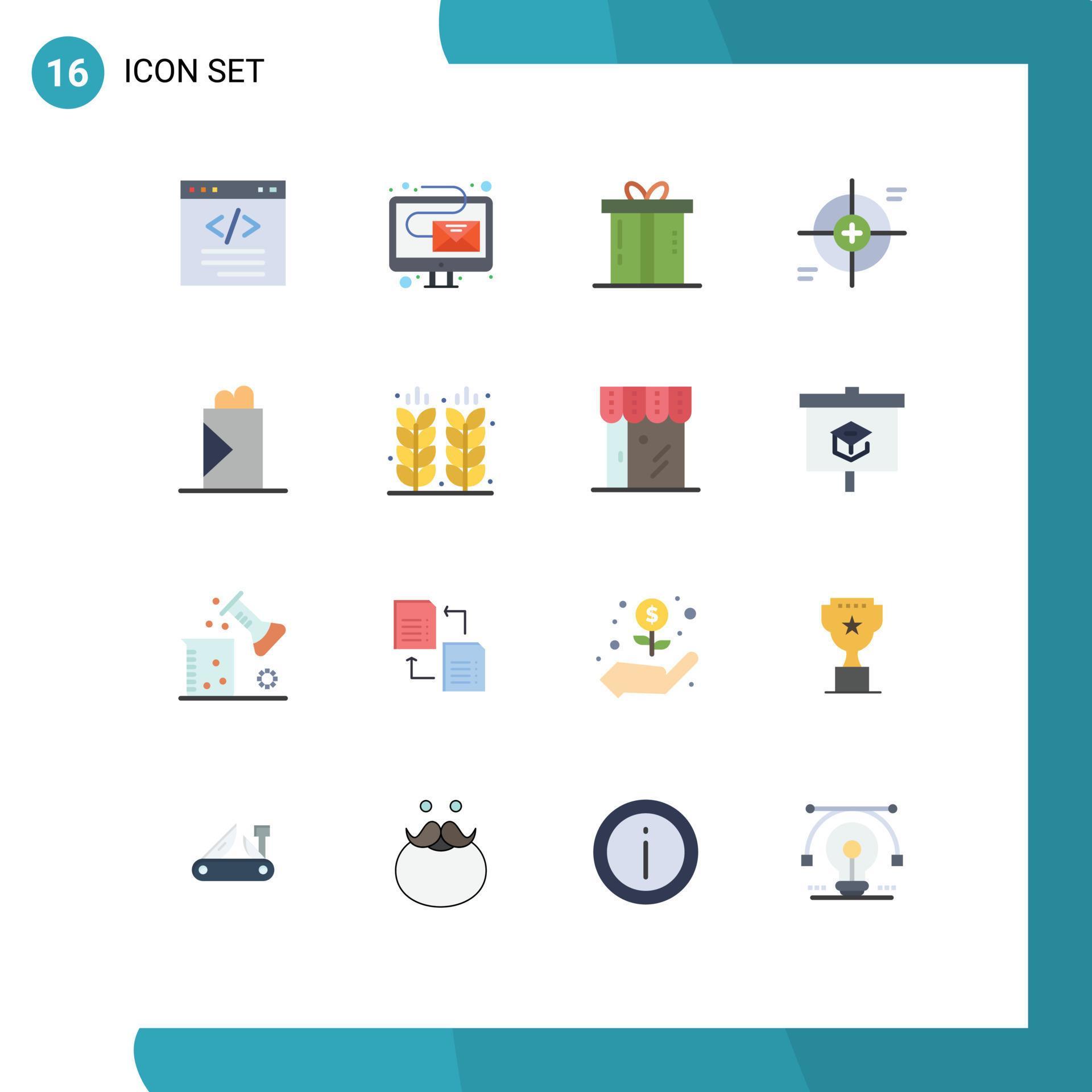 Set Of 16 Modern Ui Icons Symbols Signs For Scope Focus Newsletter Crosshair Present Editable