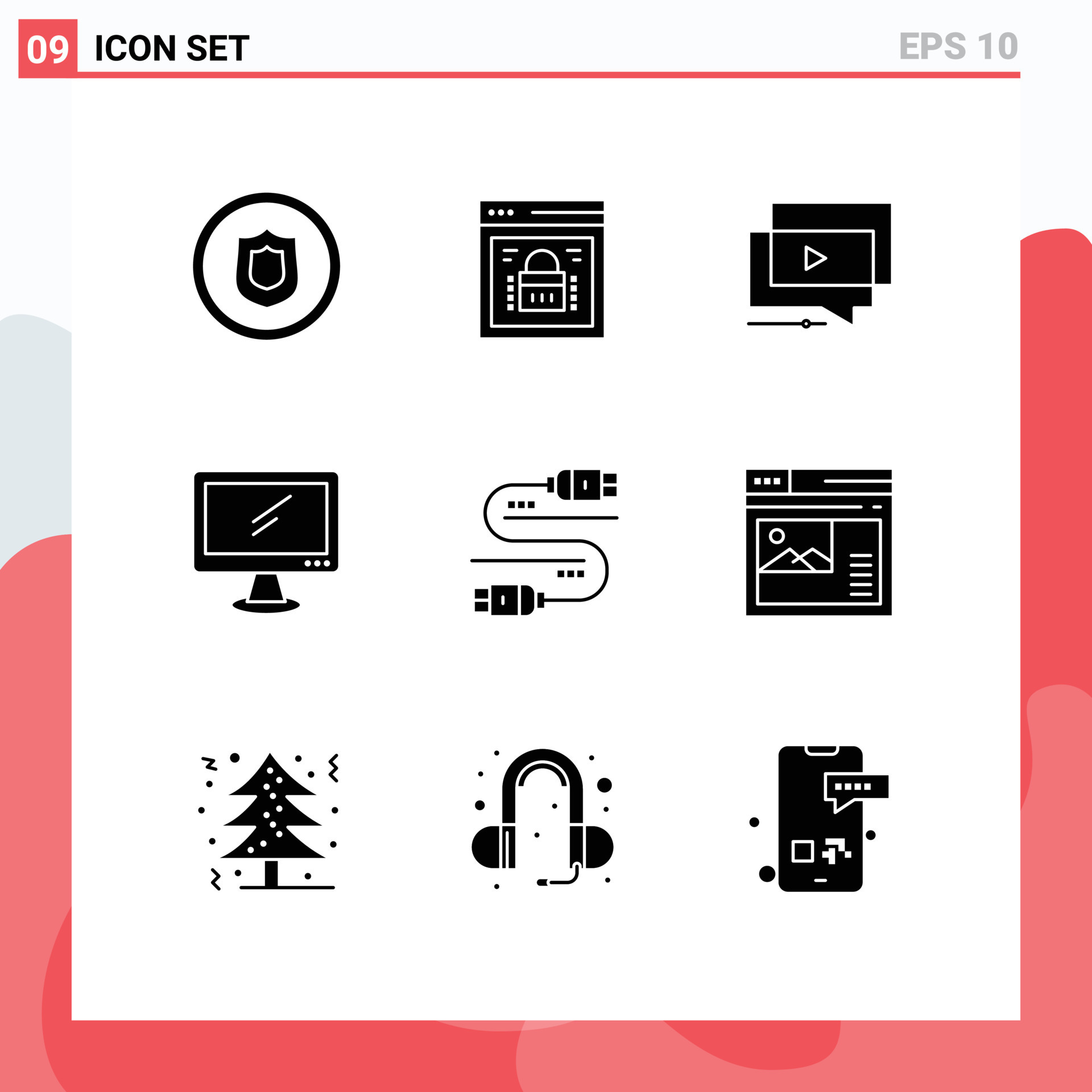 Set Of 9 Modern Ui Icons Symbols Signs For Imac Monitor Web Security Computer Video Editable