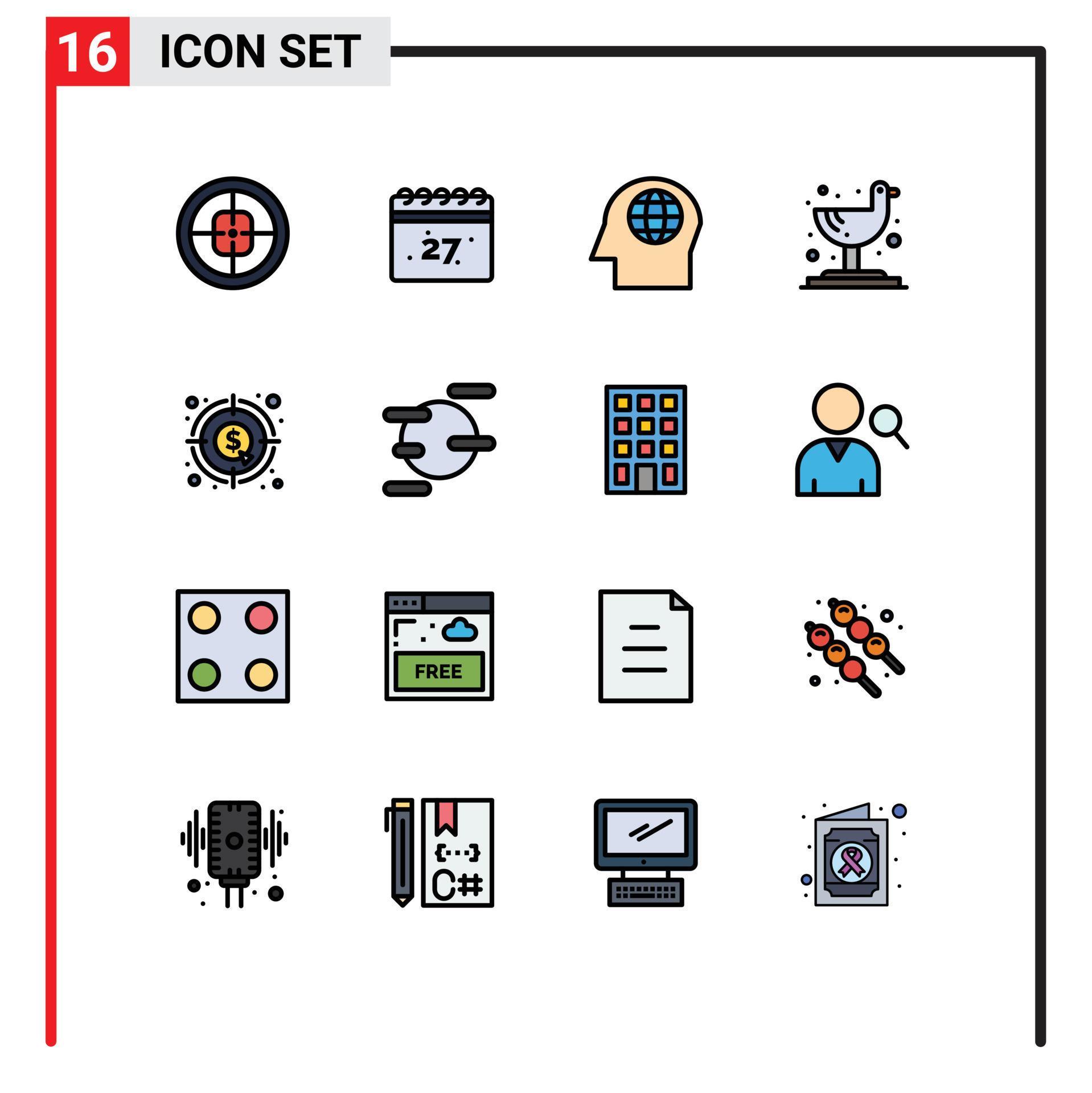 Pictogram Set Of 16 Simple Flat Color Filled Lines Of Graph Currency Face Analysis Seagull