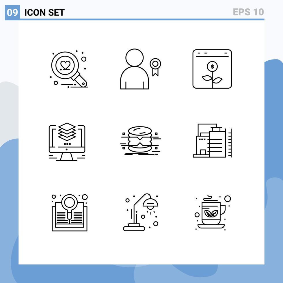 9 User Interface Outline Pack Of Modern Signs And Symbols Of Database Computer Browser File