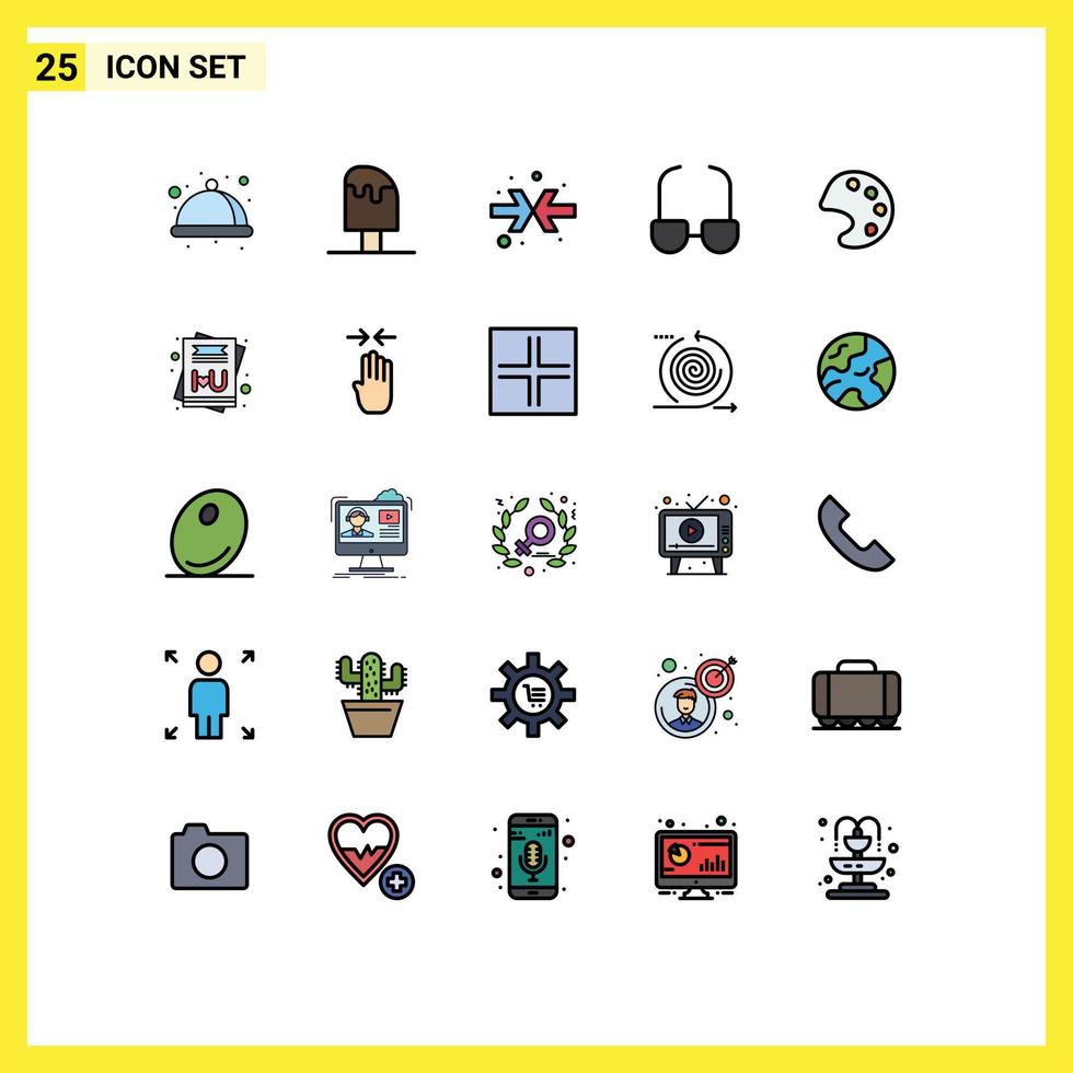 Mobile Interface Filled Line Flat Color Set Of 25 Pictograms Of Tools Color Ice View Glasses