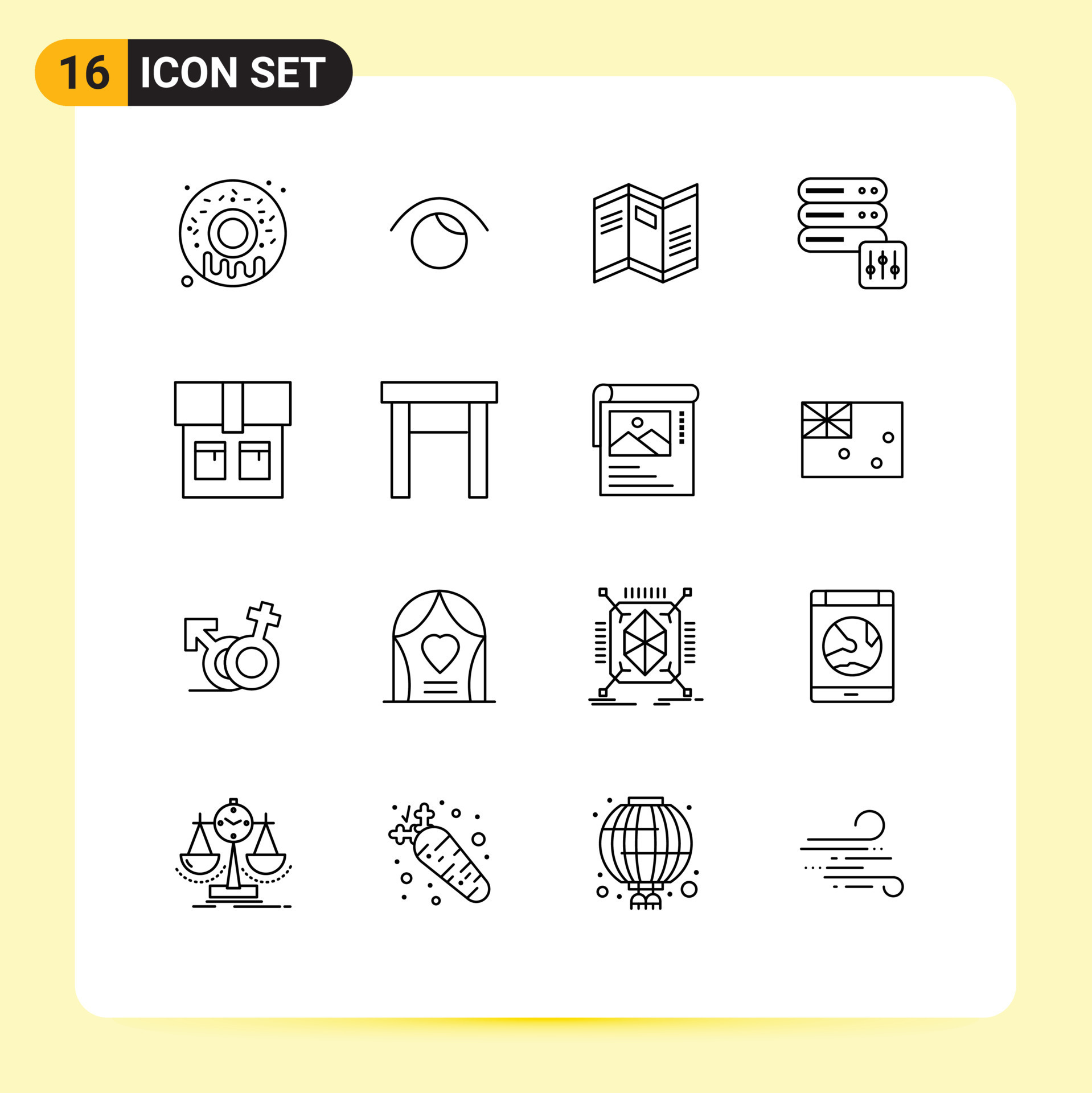 Stock Vector Icon Pack of 16 Line Signs and Symbols for home fashion ...