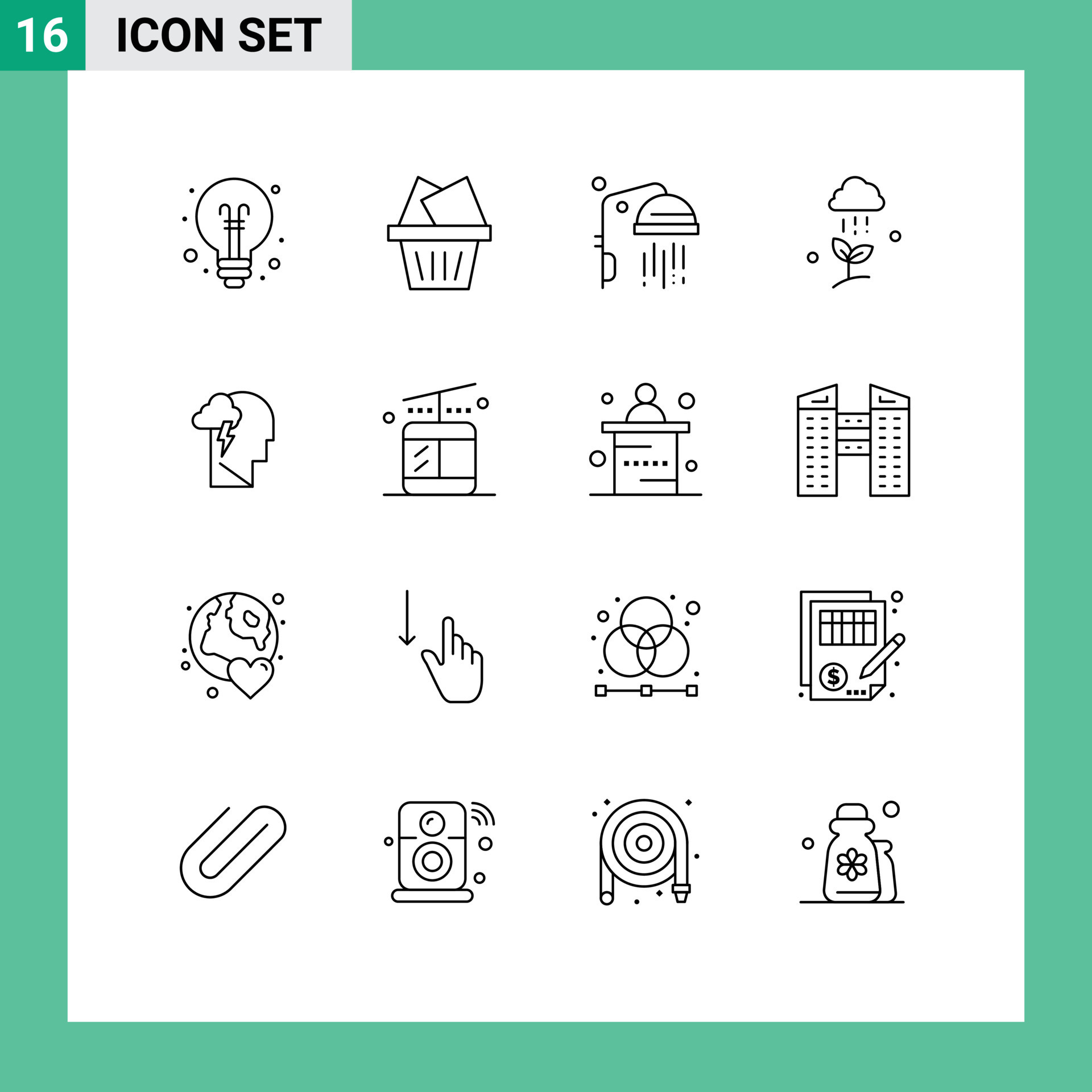 16 Thematic Vector Outlines And Editable Symbols Of Mind Energy Clean Rain Nature Editable