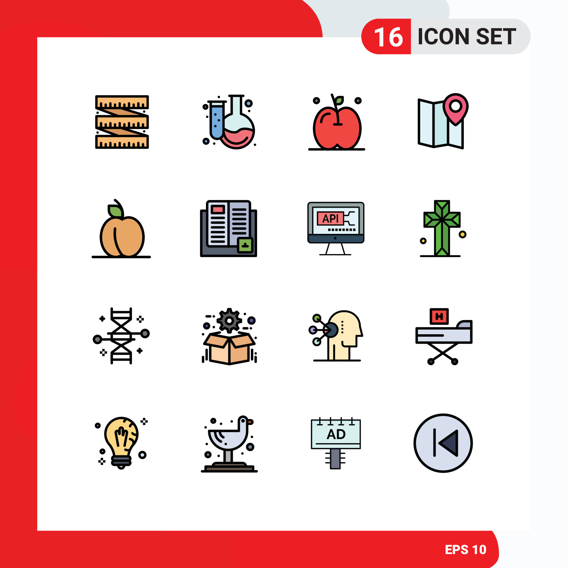 16 Thematic Vector Flat Color Filled Lines And Editable Symbols Of Book