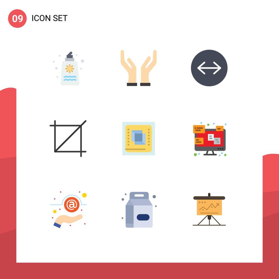 Set Of 9 Vector Flat Colors On Grid For Processor Cpu Horizontal Swipe Computer Tool Editable