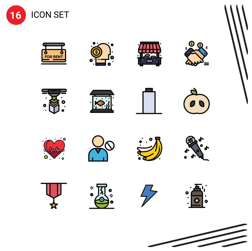 Mobile Interface Flat Color Filled Line Set Of 16 Pictograms Of Modeling Sales Shareholder