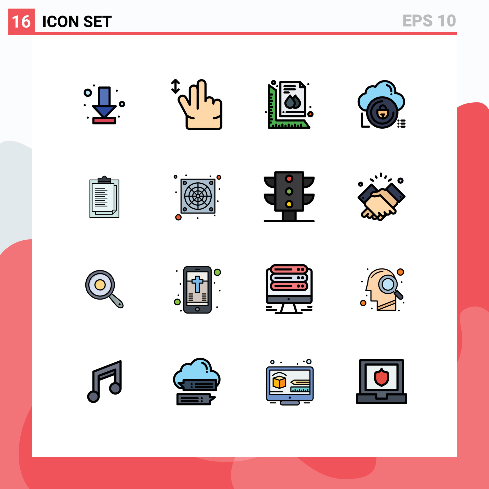 Set Of 16 Modern Ui Icons Symbols Signs For Notepad Lock Ruler Secure Cloud Editable Creative