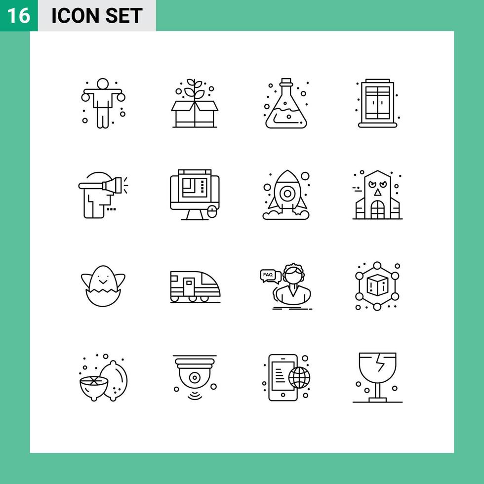 16 Universal Outlines Set For Web And Mobile Applications Technology Head Lab Window Home