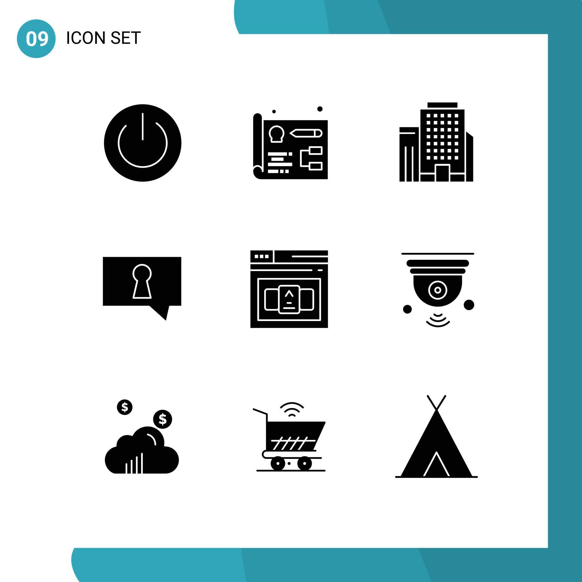 Mobile Interface Solid Glyph Set of 9 Pictograms of html code office business private Editable ...
