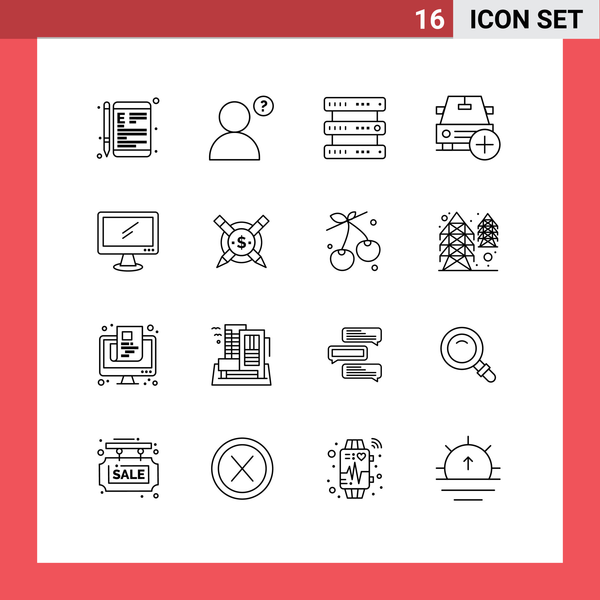 16 User Interface Outline Pack Of Modern Signs And Symbols Of Computer Plus Database More Add